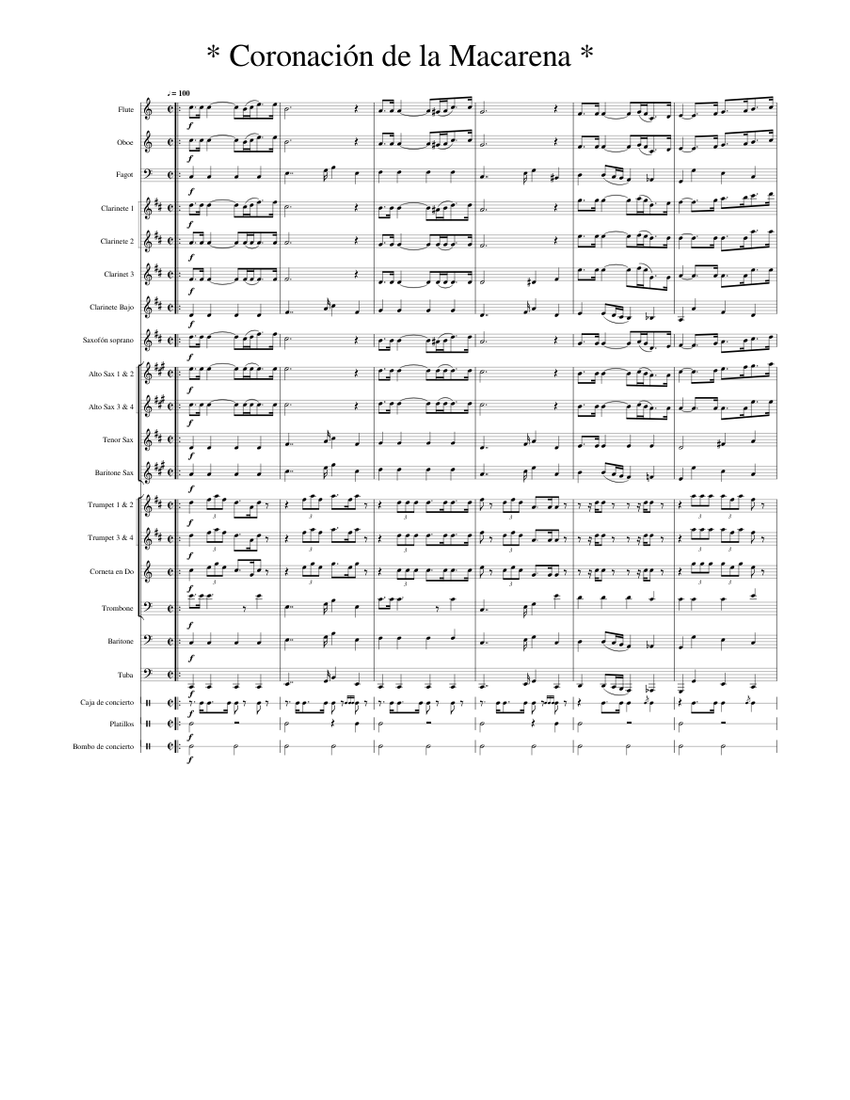 Coronación de la Macarena Sheet Music for Trombone, Cornet, Tuba, Flute ...