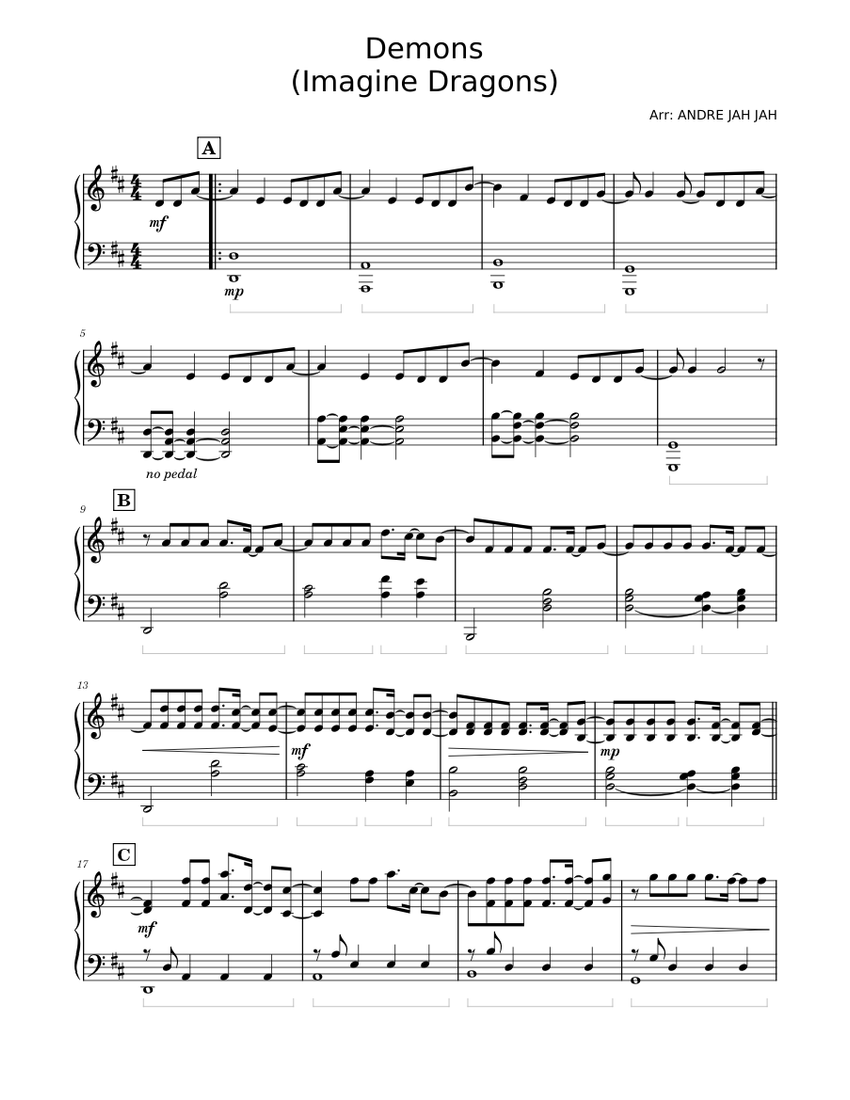 Demons – Imagine Dragons Sheet music for Piano (Solo) | Musescore.com