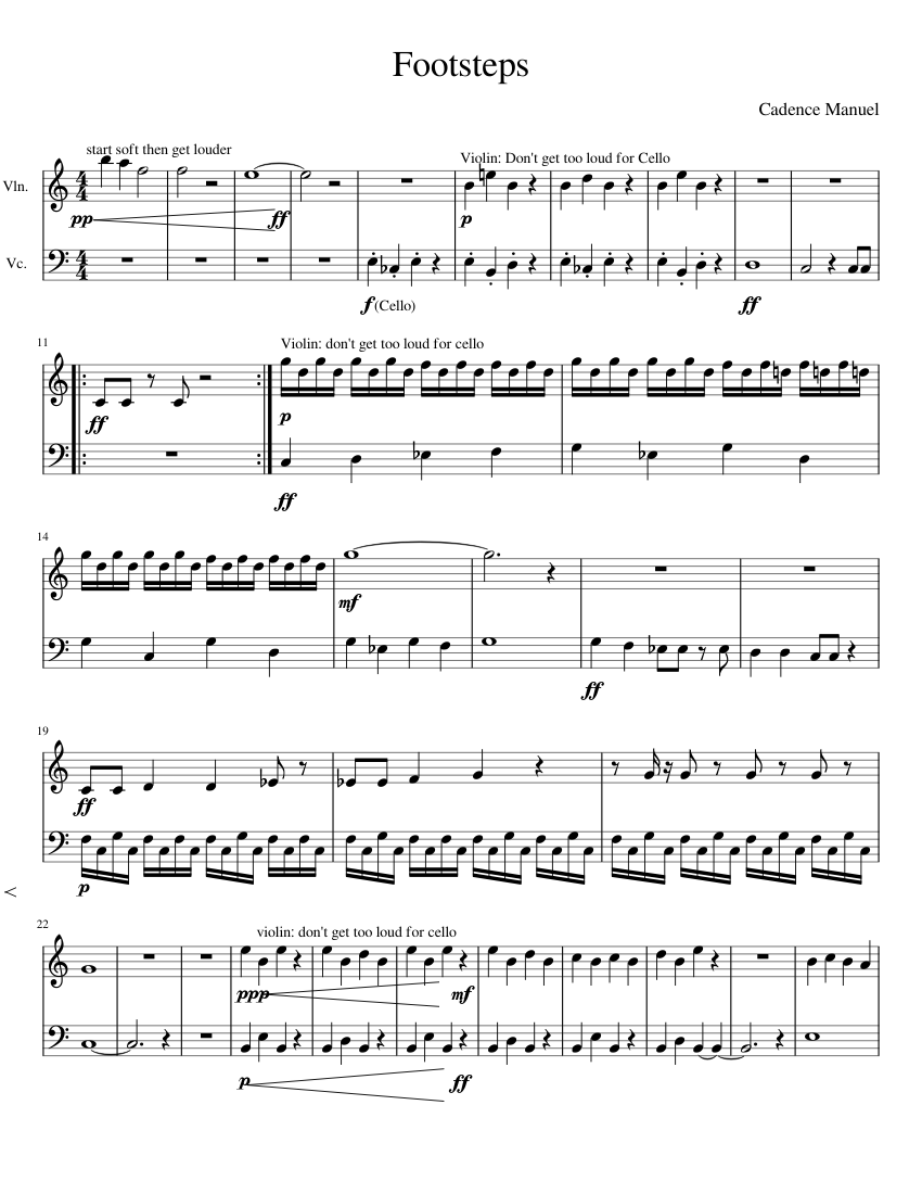 Footsteps Sheet music for Cello (String Duet) | Musescore.com