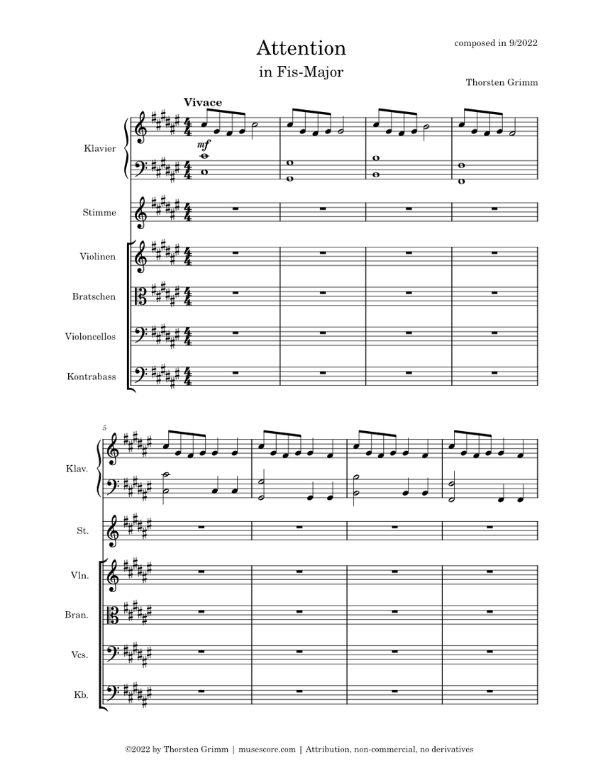 Attention Sheet music for Piano, Vocals, Contrabass, Strings group ...