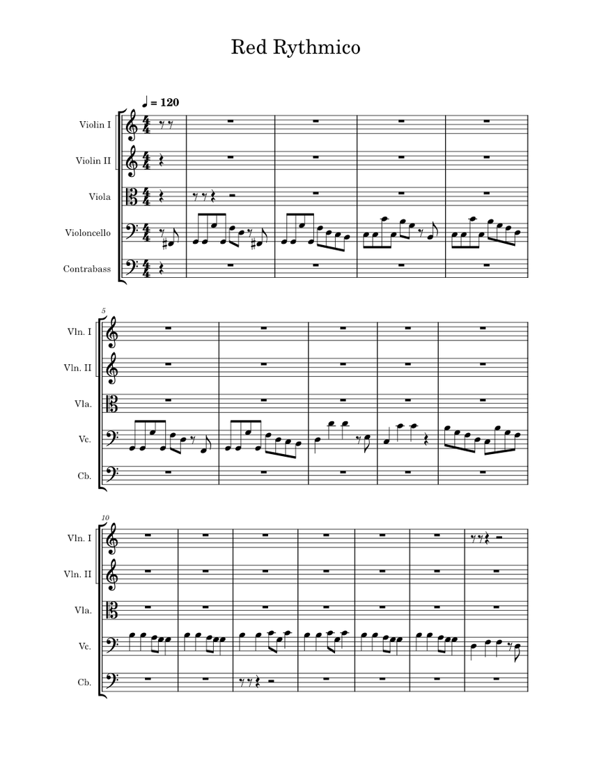 Red Rythmico Sheet Music for Contrabass, Violin, Viola, Cello (String ...