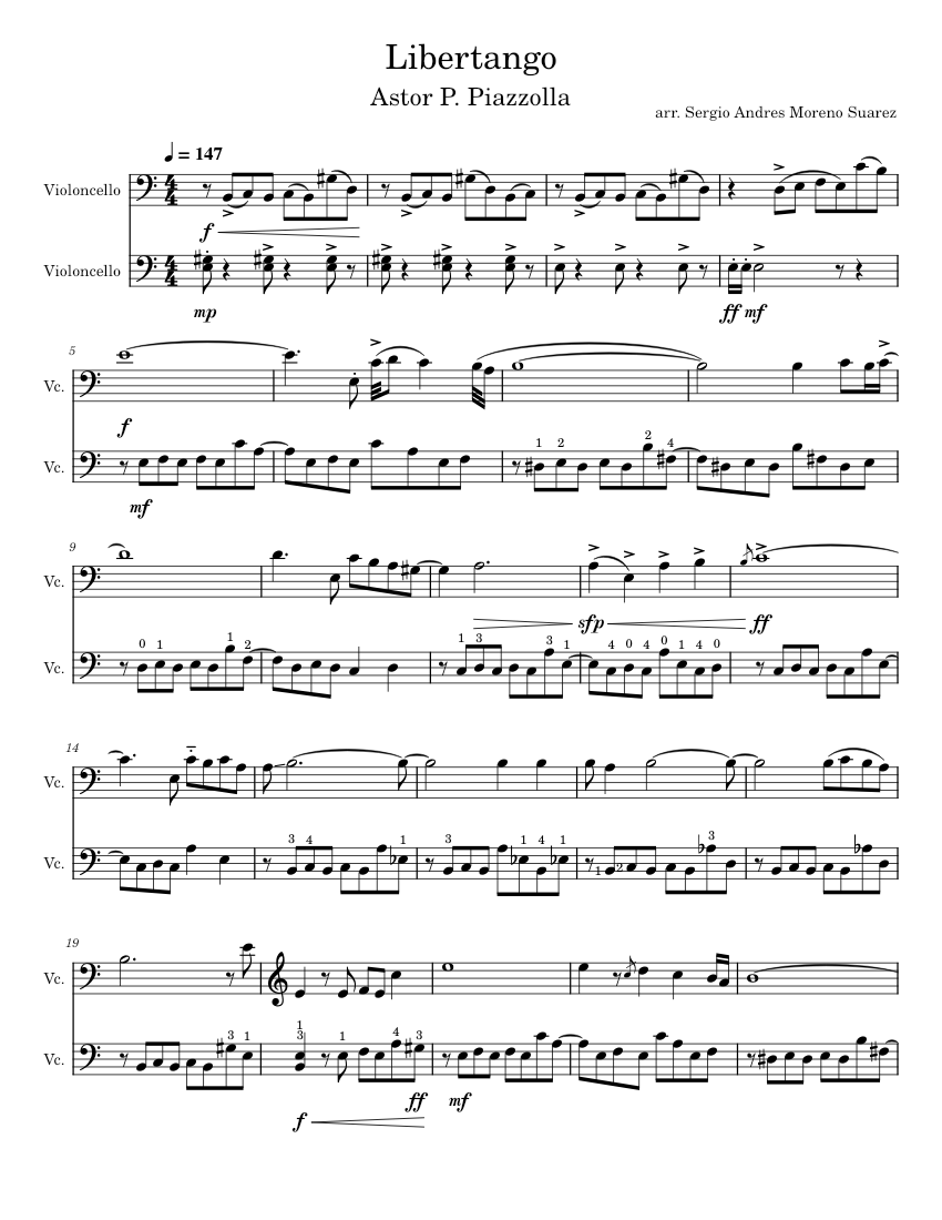 Libertango - Astor Piazzolla Sheet music for Cello (String Duet) | Musescore.com