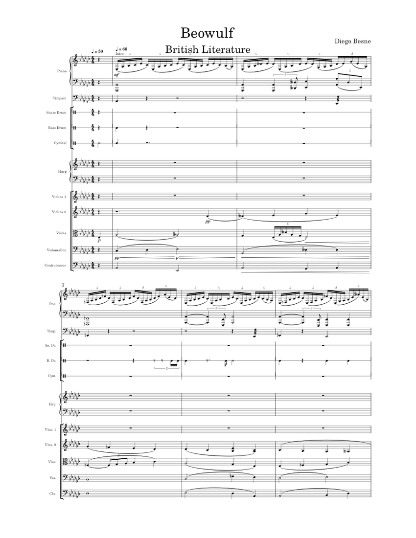 Beowulf- British Literature Sheet music for Piano, Timpani, Snare drum ...