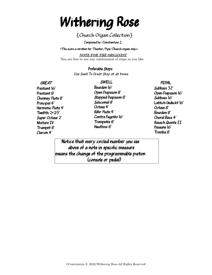 Withering Rose-Constantine Z. Sheet Music for Organ (Solo) | MuseScore.com