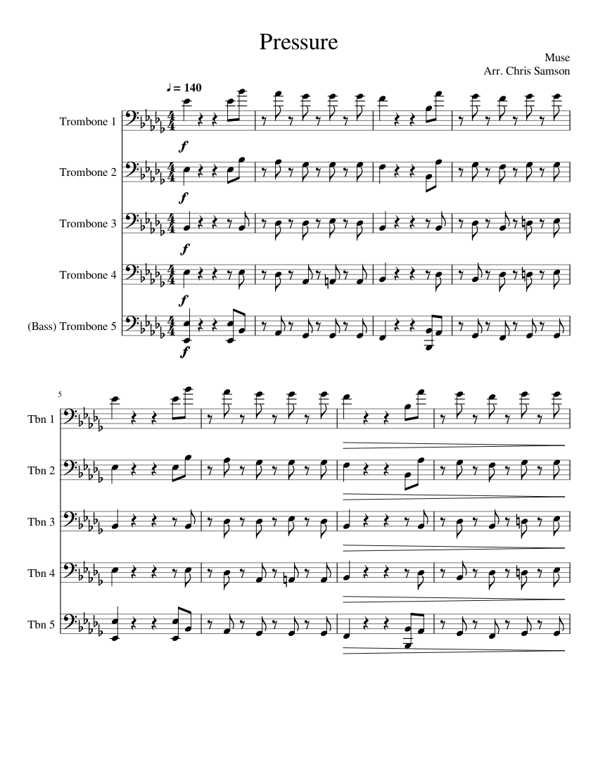 Pressure by Muse Sheet music for Trombone (Brass Quintet) | Musescore.com