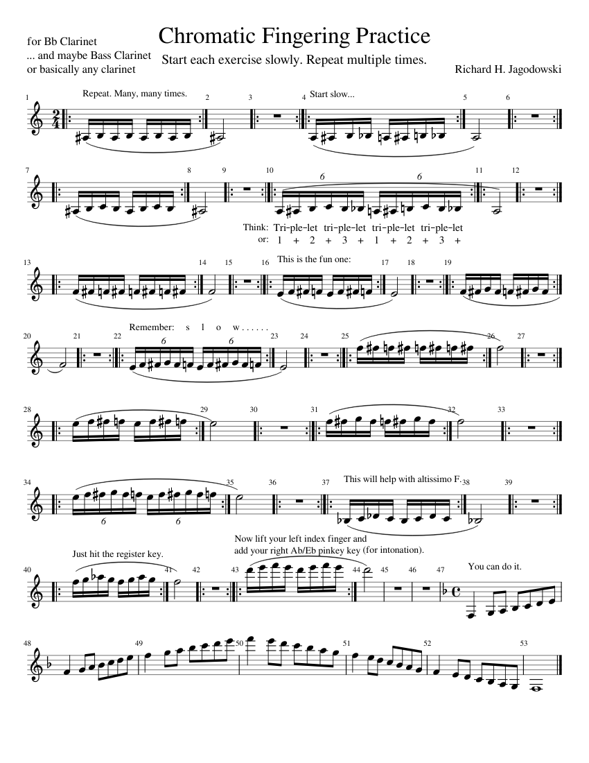 Chromatic Fingering Practice Sheet music for Clarinet in b-flat (Solo ...