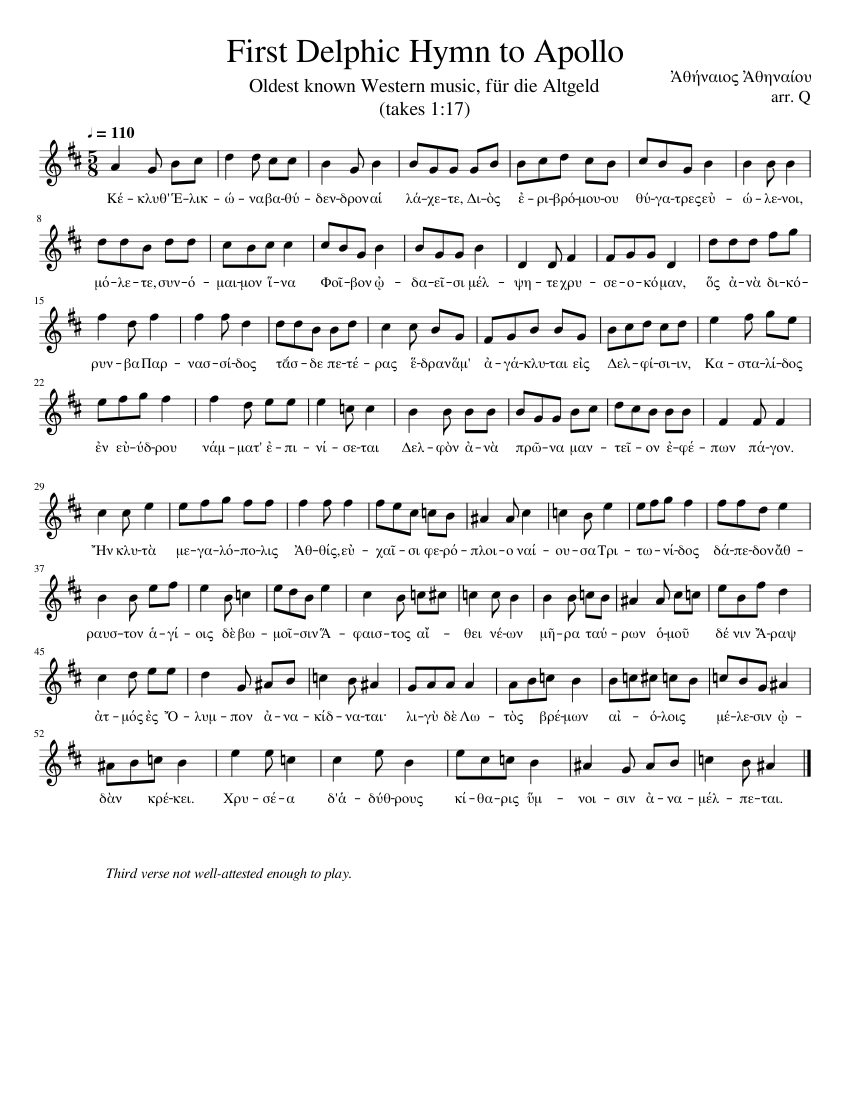 First Delphic Hymn to Apollo - Athenaios Athenaiou Sheet Music for Piano (Solo) Easy | MuseScore.com