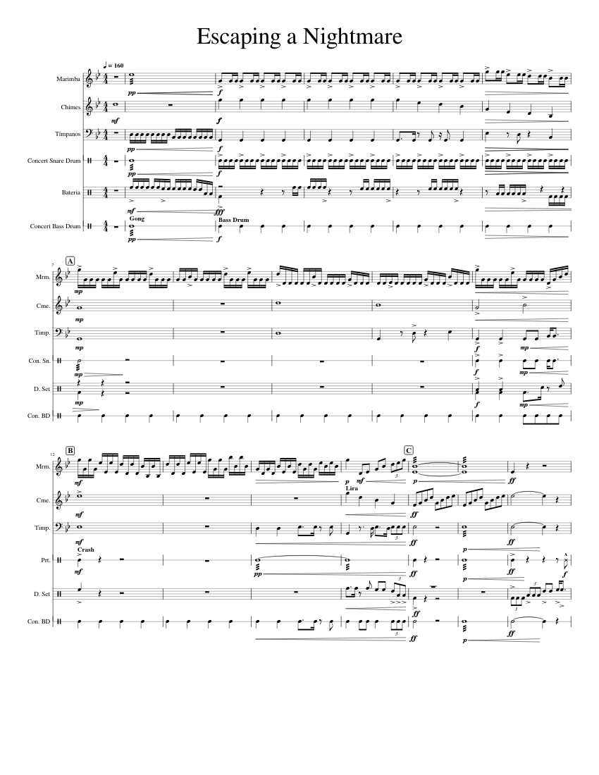 Escaping a Nightmare percussao Sheet music for Timpani, Snare drum ...