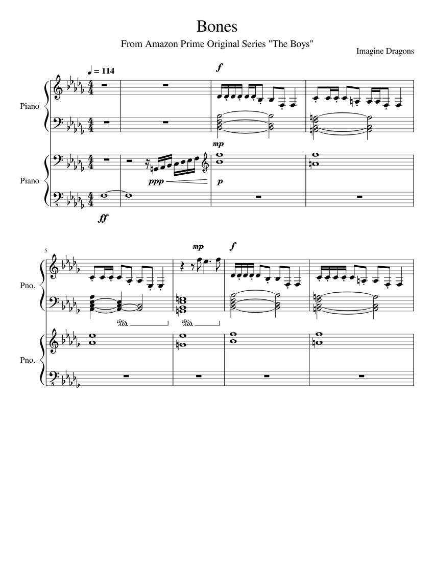 Bones – Imagine Dragons (Piano Duo) Sheet music for Piano (Piano Duo ...