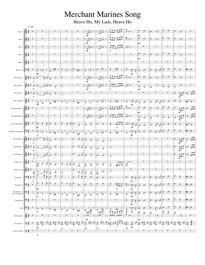 Merchant Marines Song Sheet Music for Trombone, Euphonium, Tuba, Flute ...