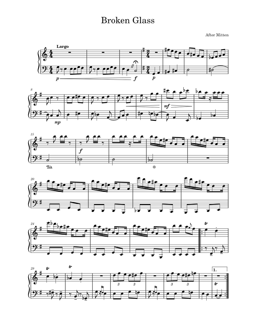 Broken Glass - After mitten Sheet Music for Piano (Piano Duo ...