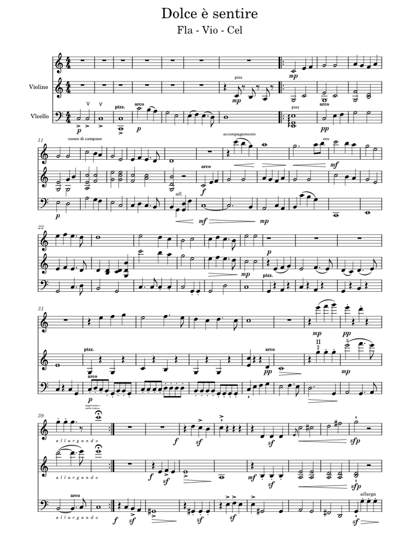 Dolce sentire – Riz Ortolani Dolce è sentire Sheet Music for Flute, Violin, Cello (Mixed Trio ...