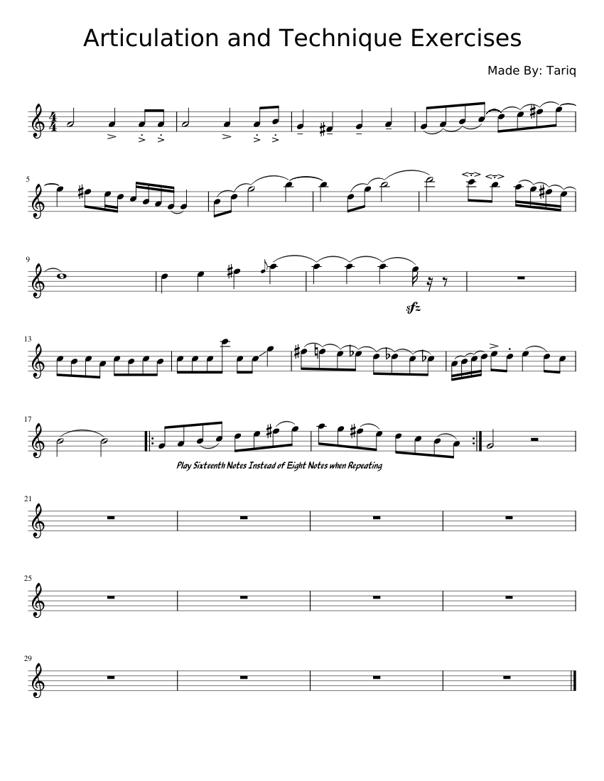 Articulation and Technique Exercises for Saxophone Sheet Music for ...