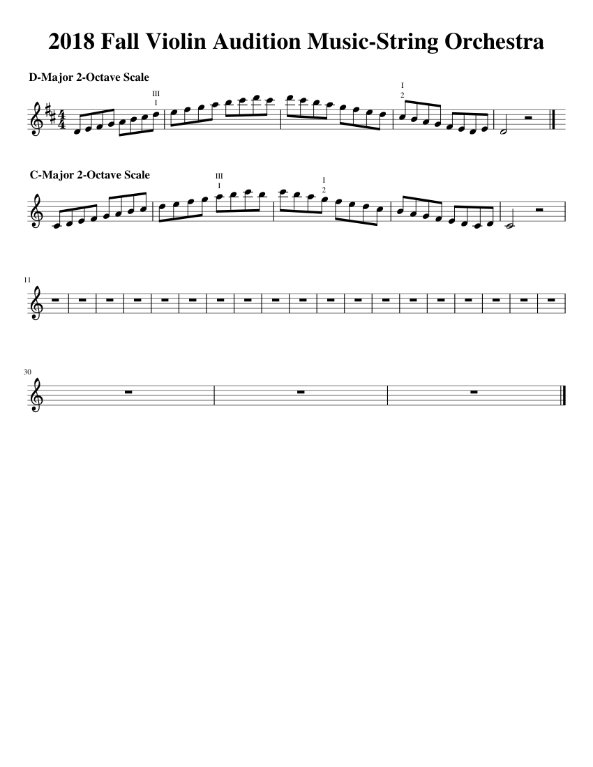 2018 Fall Violin Audition Music-String Orchestra Sheet music for Piano ...
