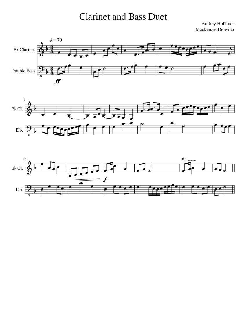 Clarinet and Bass Duet Sheet music for Clarinet in b-flat, Contrabass ...