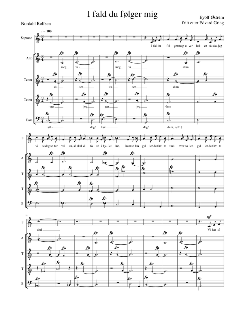 I fald du følger mig Sheet music for Soprano, Alto, Tenor, Bass voice ...