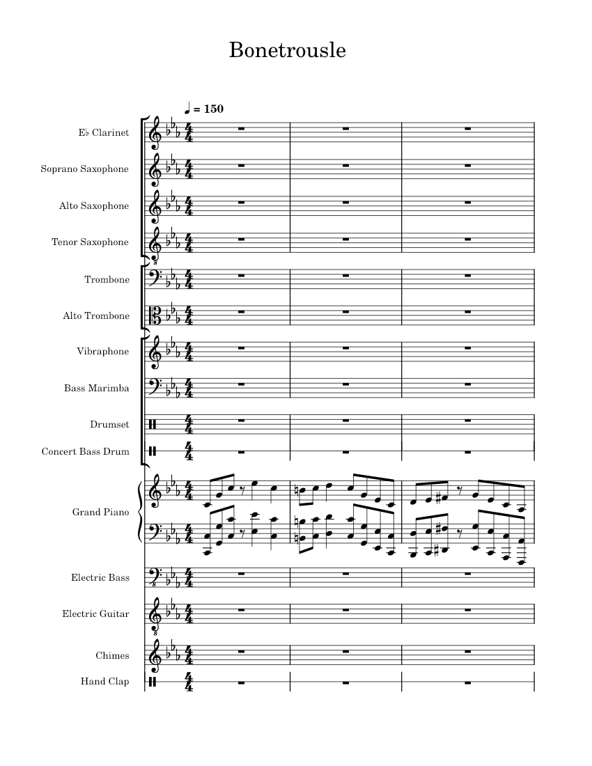 Bonetrousle Sheet music for Piano, Trombone, Trombone alto, Clarinet in ...