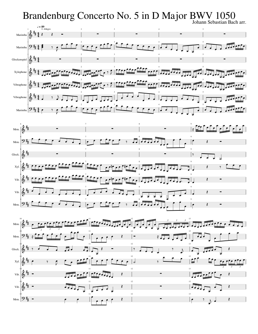 Brandenburg Concerto No. 5 in D Major BWV 1050 Sheet Music for ...