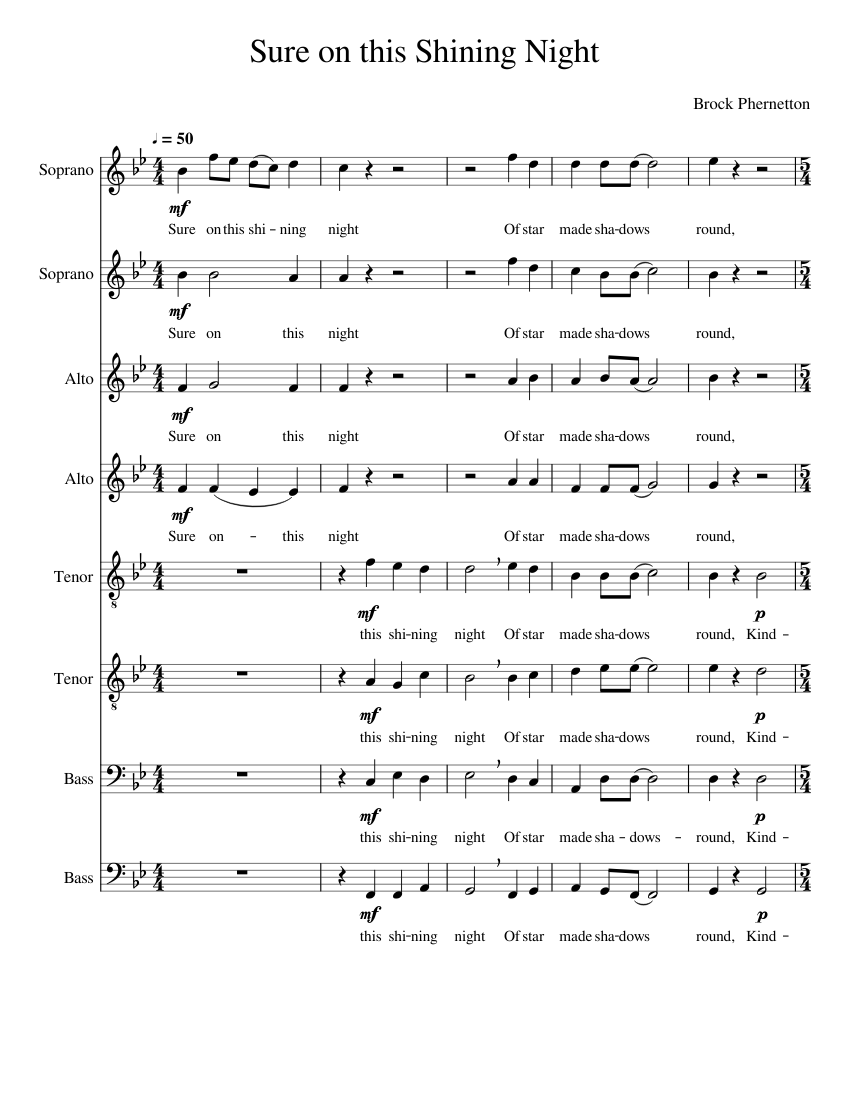 Sure on this Shining Night Sheet Music for Soprano, Alto, Tenor, Bass ...
