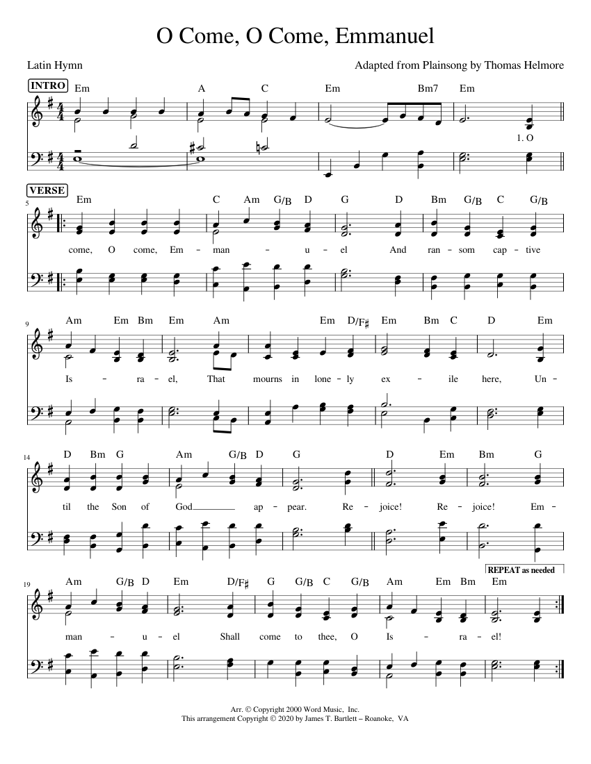 O Come, O Come, Emmanuel Sheet Music with Chords for Piano (Solo) easy ...