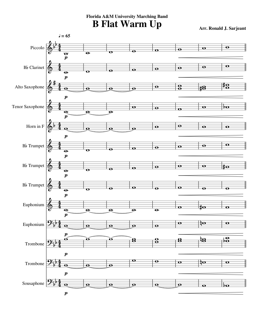 B Flat Warm Up (FAMU) Sheet Music for Trombone, Euphonium, Flute ...