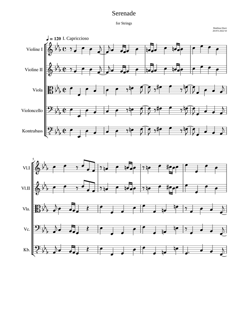 Serenade by Matthias Ekert Sheet Music for Bass voice, Viola, Cello, Strings group (String ...
