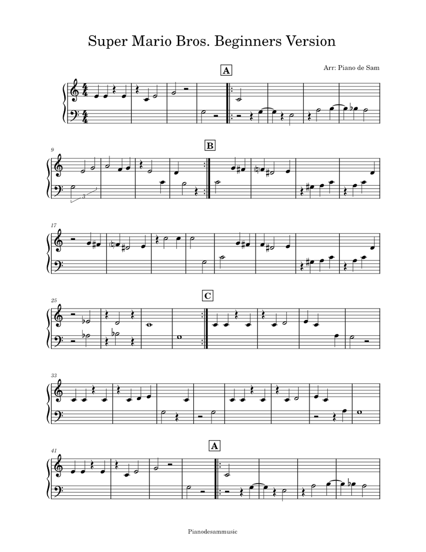 Super Mario Bros – Koji Kondo Super Mario Bros – Beginers Version Piano ...