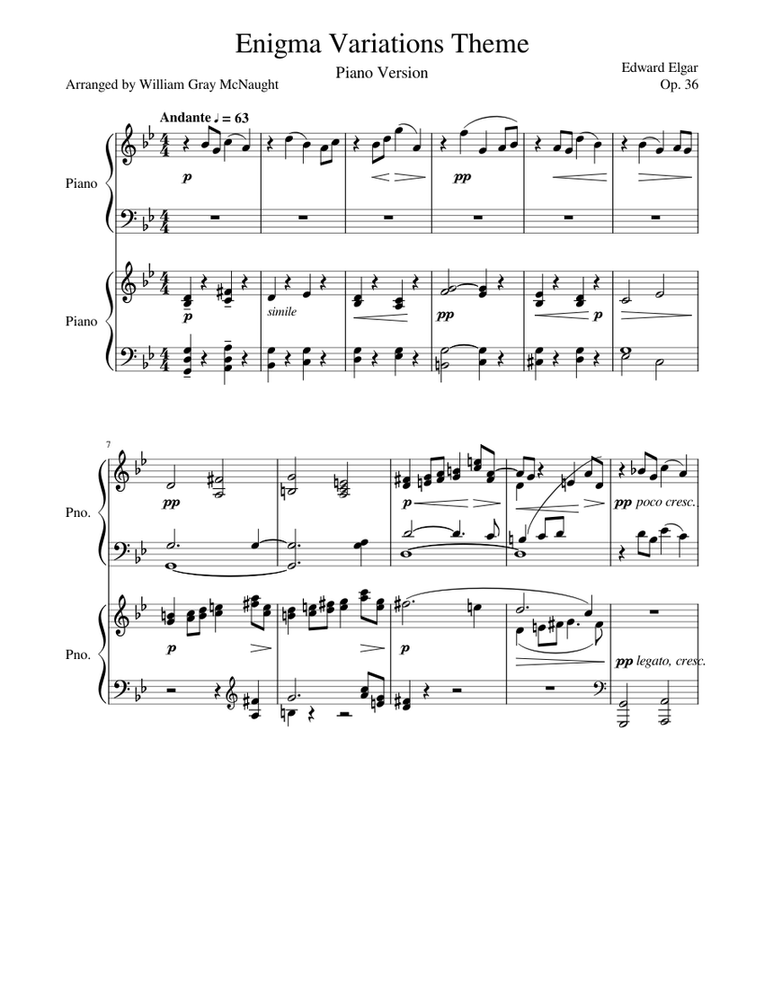 Enigma Variations Theme (2 Pianos) - Edward Elgar Sheet Music for Piano ...