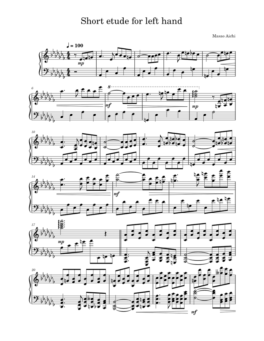 Short etude for left hand Sheet music for Piano (Solo) | Musescore.com