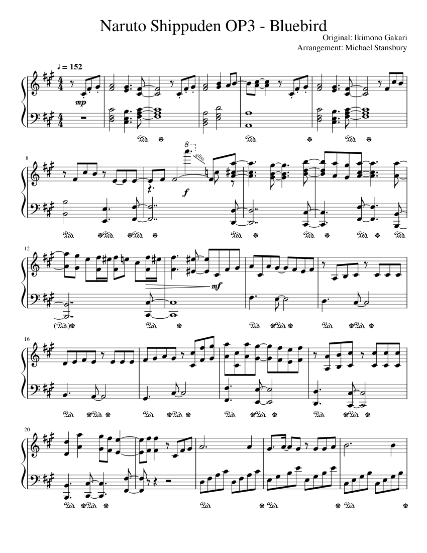 Naruto Shippuden OP 3 -Bluebird Sheet music for Piano (Solo ...