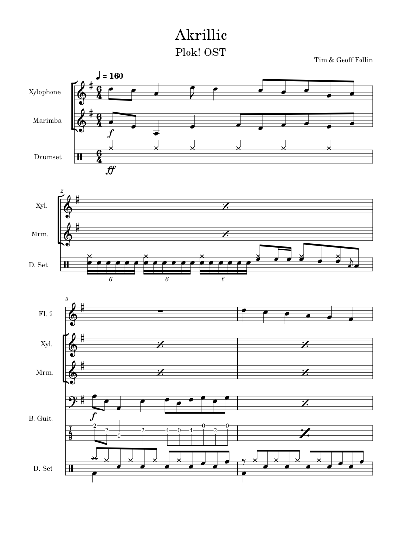 Akrillic - Plok! OST Sheet music for Organ, Flute, Glockenspiel, Bass ...