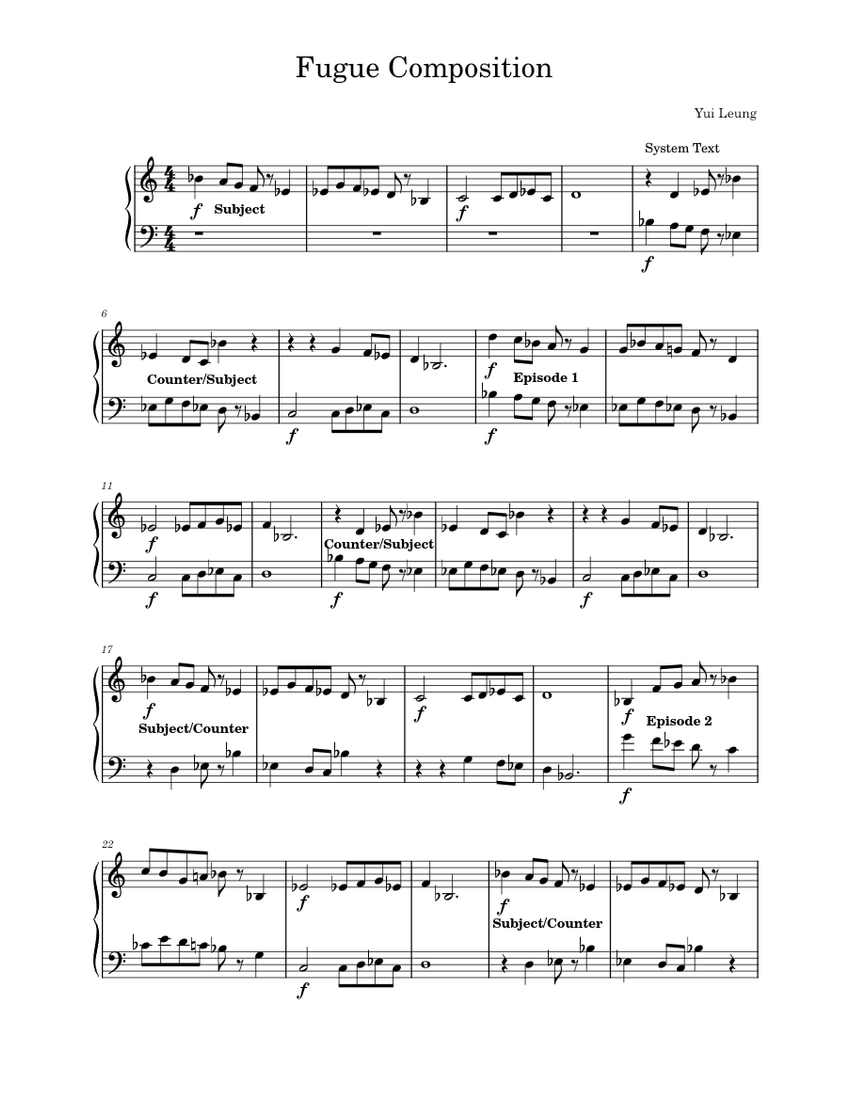 Fugue_Composition Sheet music for Piano (Solo) Easy | Musescore.com