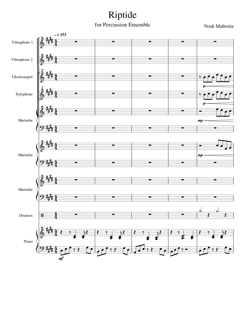 Riptide (for Percussion Ensemble) [WIP] Sheet Music for Piano, Vibraphone, Glockenspiel, Drum ...