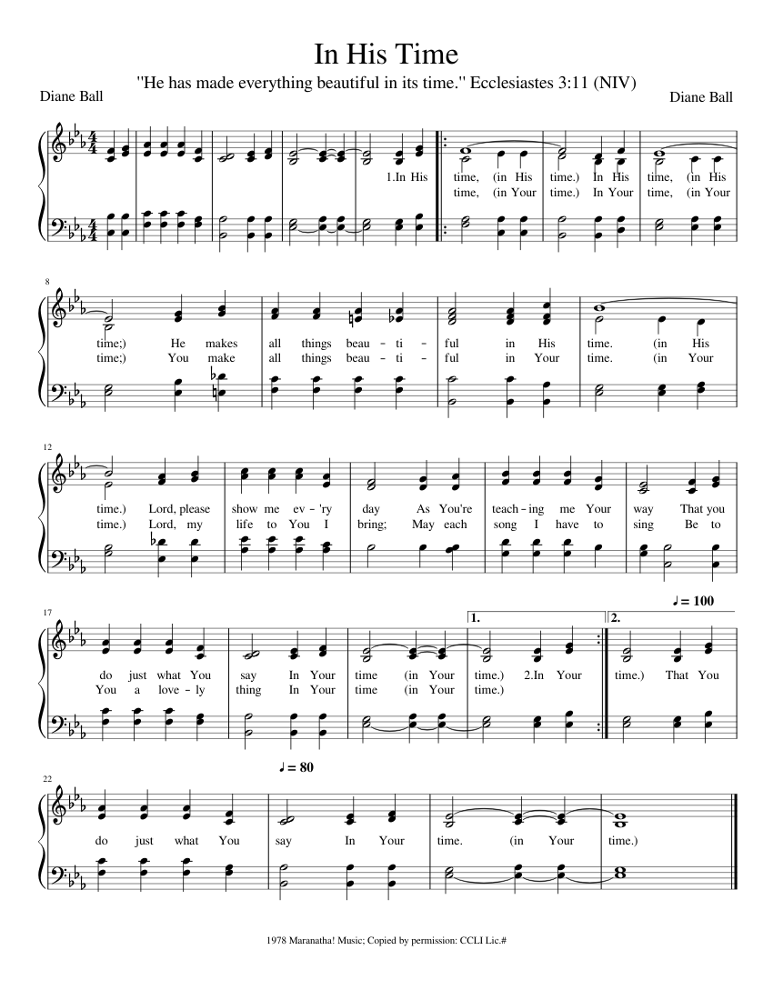 In His Time Sheet Music for Piano (SATB) easy | MuseScore.com
