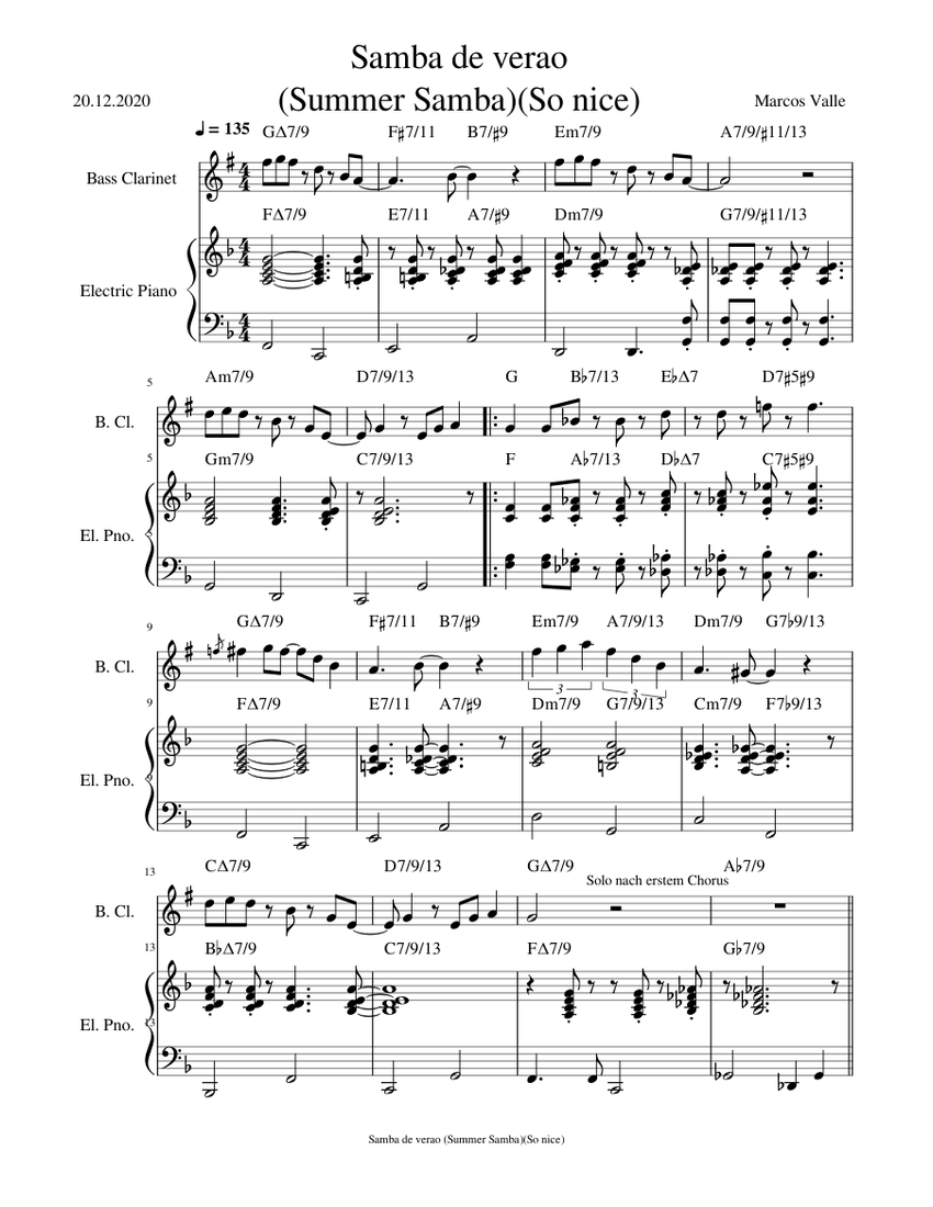 Summer Samba by Marcos Valle Sheet music for Piano, Clarinet bass (Solo ...
