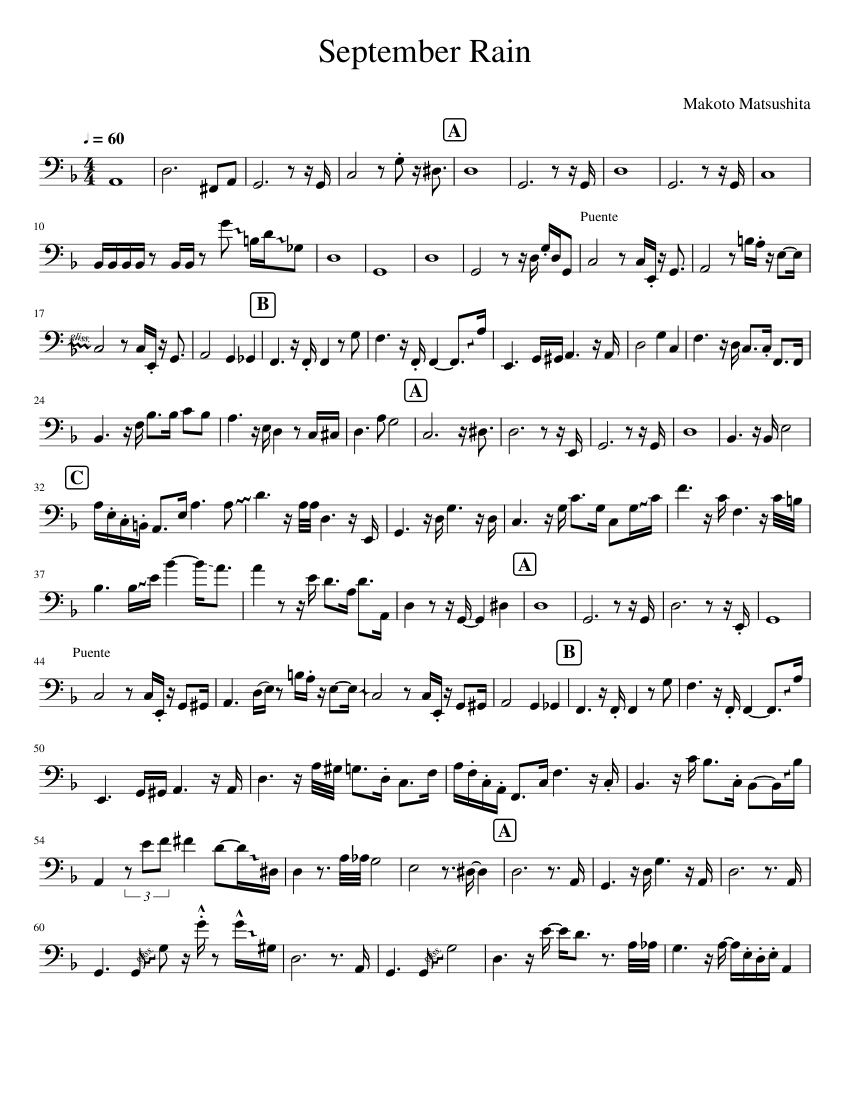Makoto Matsushita - September Rain (Bass Transcription) Sheet Music for ...