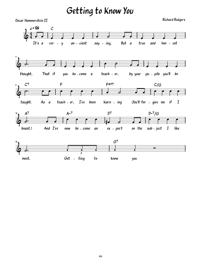 Getting to Know You (Lead sheet with lyrics ) Sheet Music with Chords ...