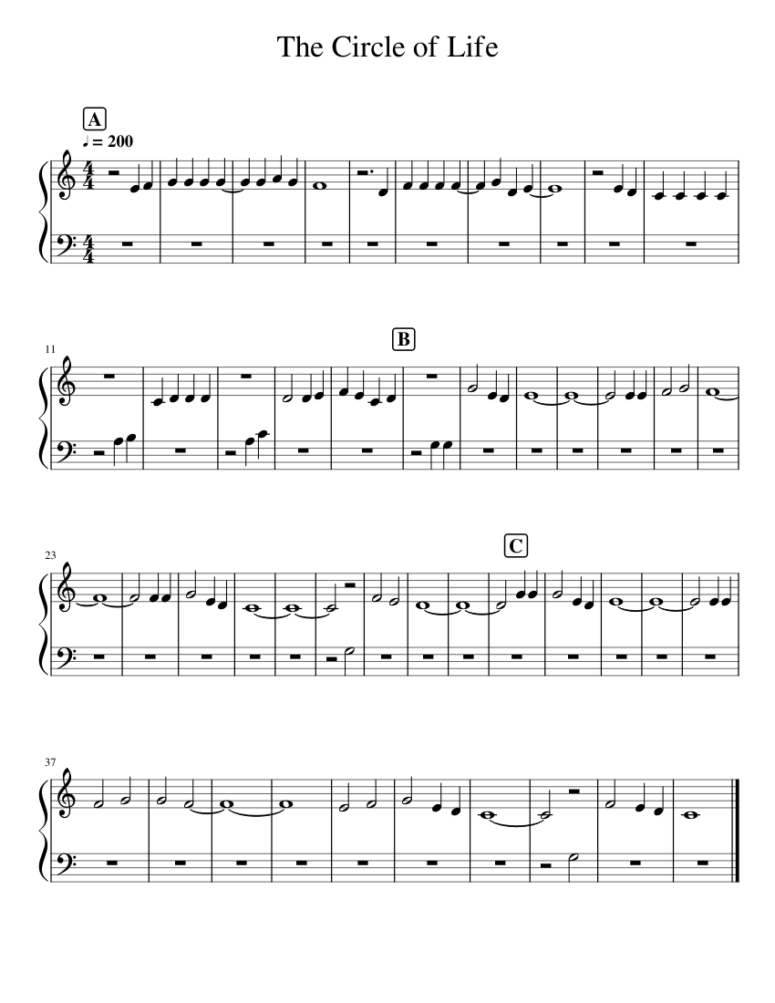 The Circle of Life Sheet Music for Piano (Solo) easy | MuseScore.com