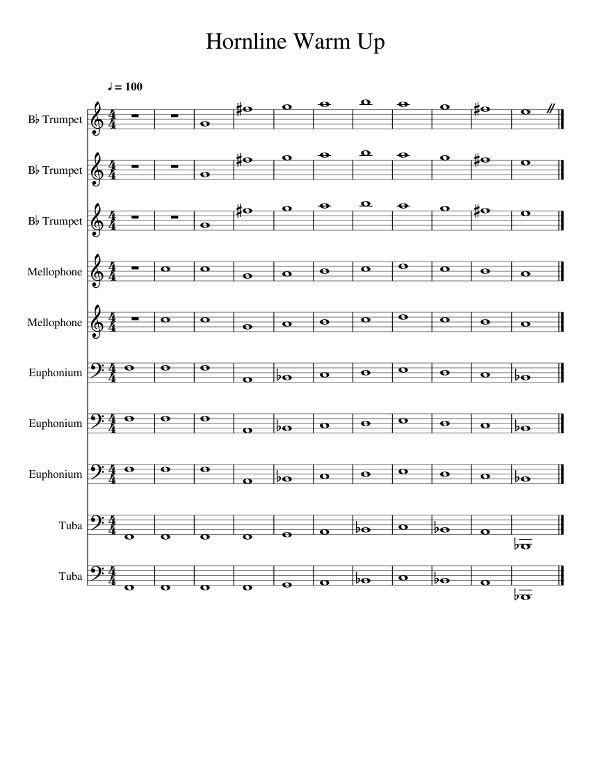 DCI Hornline Warm Up Packet Sheet Music for Euphonium, Tuba, Mellophone ...