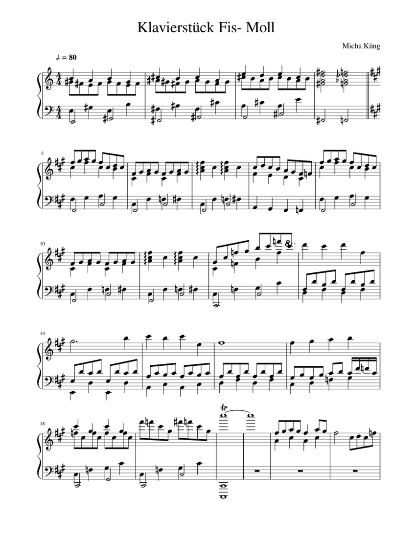 Klavierstück Fis-Moll Sheet Music for Piano (Solo) | MuseScore.com