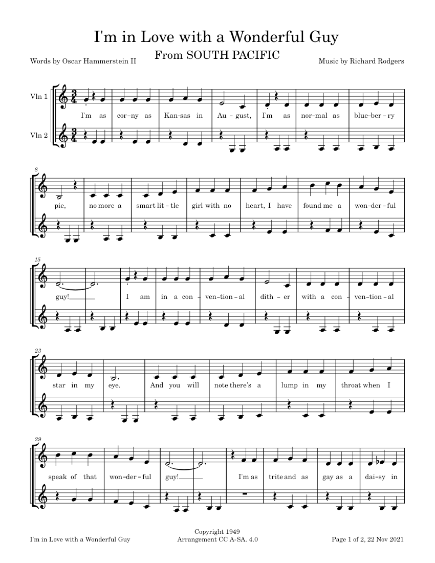 I'm in Love with a Wonderful Guy – Rodgers & Hammerstein Sheet Music ...
