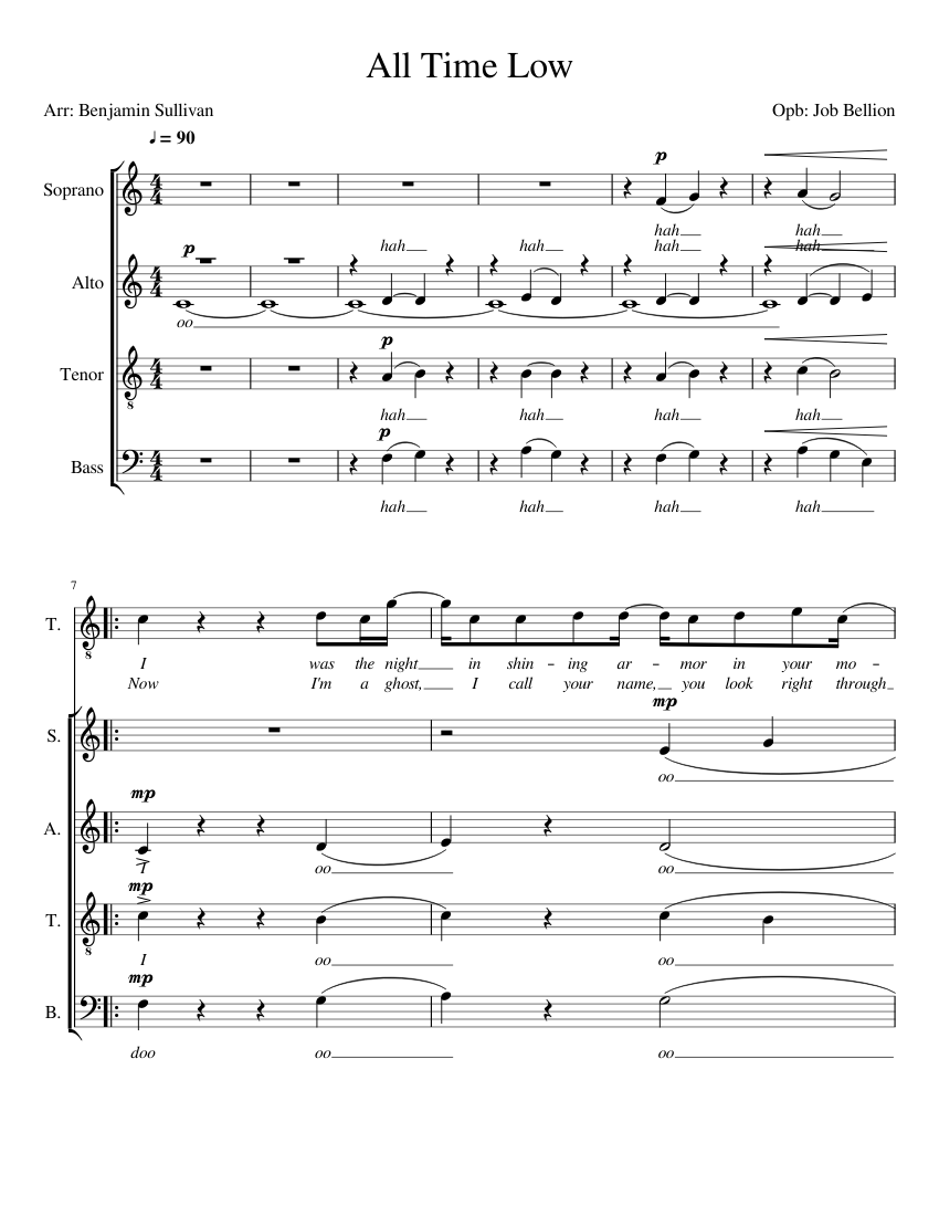 All Time Low Sheet Music for Soprano, Alto, Tenor, Bass voice (Choral ...