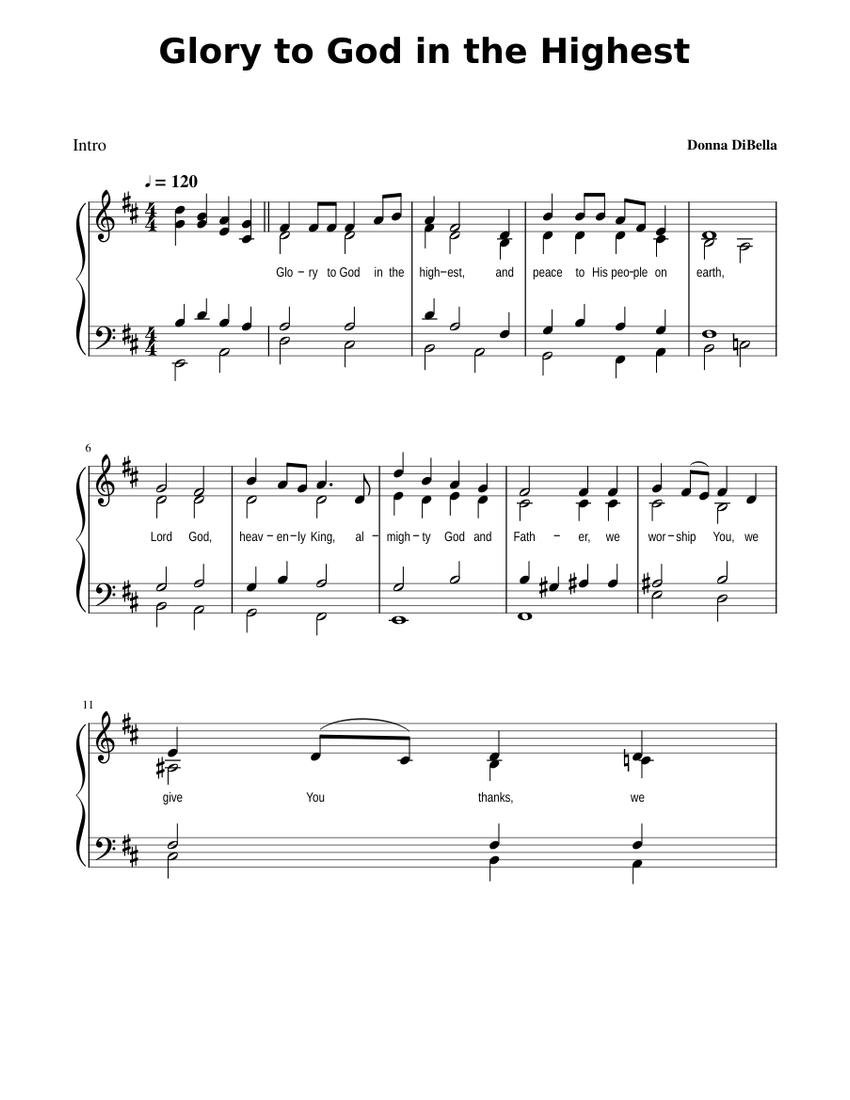 Glory to God in the Highest - Donna DiBella Sheet Music for Organ (Solo ...