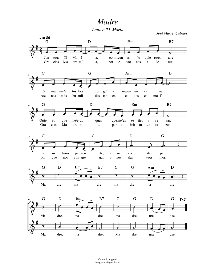 Madre Sheet music for Vocals (A Capella) | Musescore.com