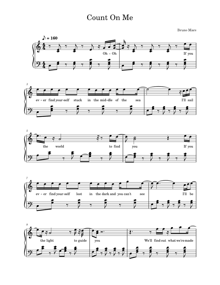 Count On Me - Bruno Mars Sheet Music for Piano (Solo) | MuseScore.com