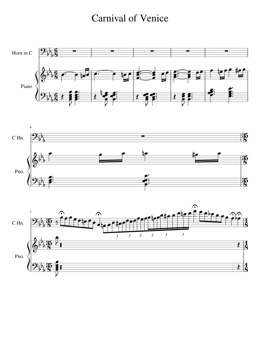 Carnival of Venice for Euphonium Sheet Music for Piano, Natural horn ...