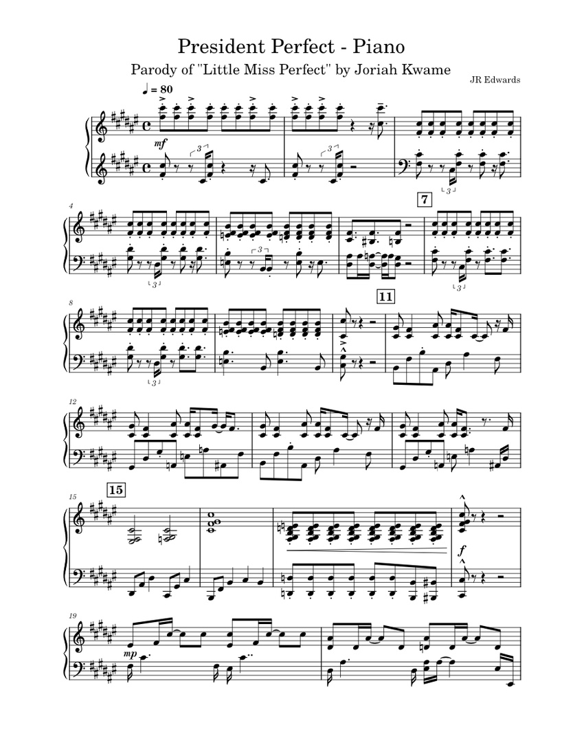 Little Miss Perfect – Kwame President_Perfect - Piano Sheet Music for ...