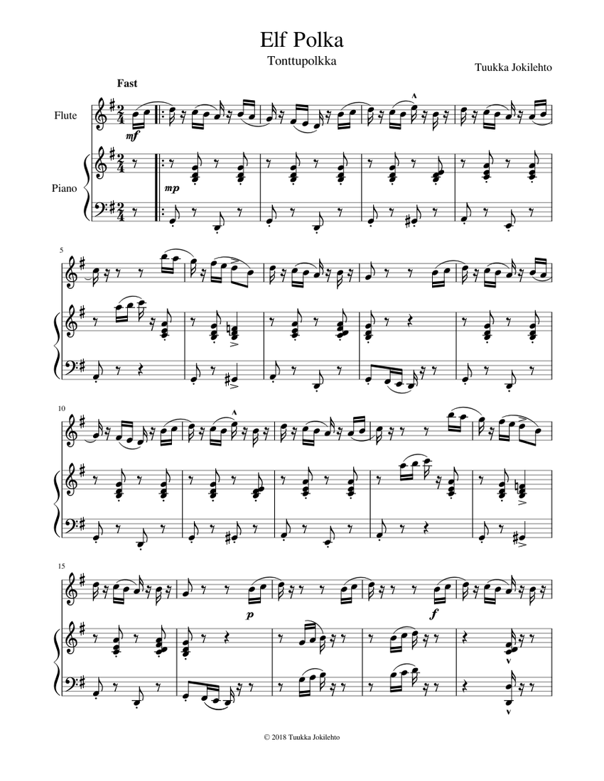 Elf Polka (Flute and piano) Sheet Music for Piano, Flute (Mixed Duet ...