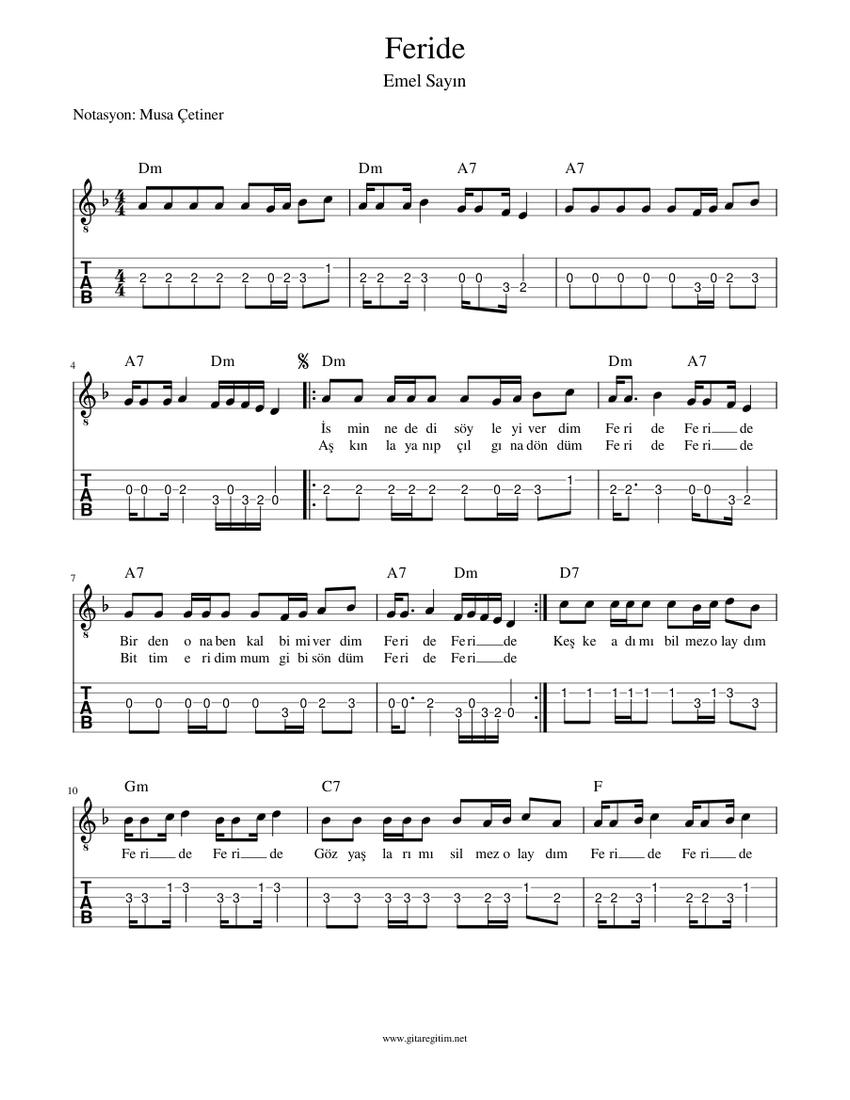 Feride Sheet Music and Tab with Chords for Guitar (Solo) | MuseScore.com