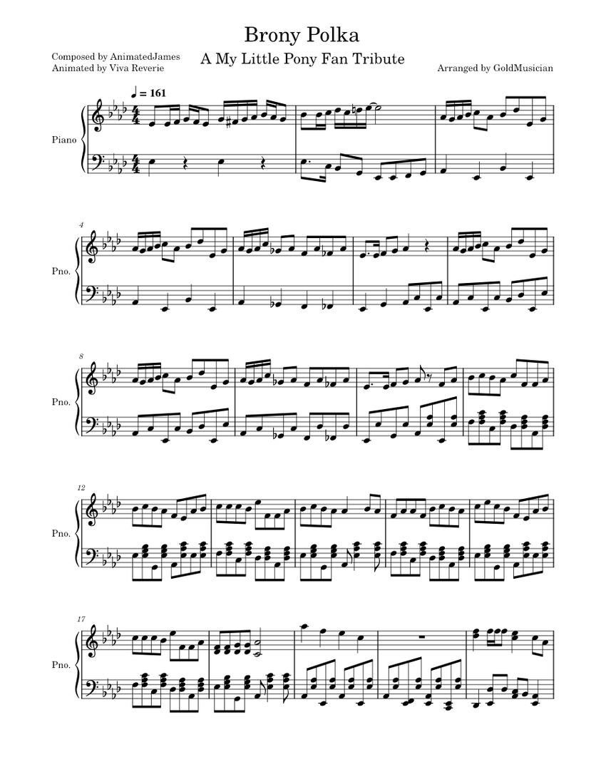 Brony Polka – AnimatedJames & Viva Reverie Sheet music for Piano (Solo ...